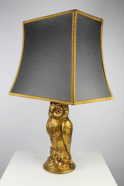 Gilt Owl Lamp with Black and Gilt Shade, 1970s For Sale at 1stDibs