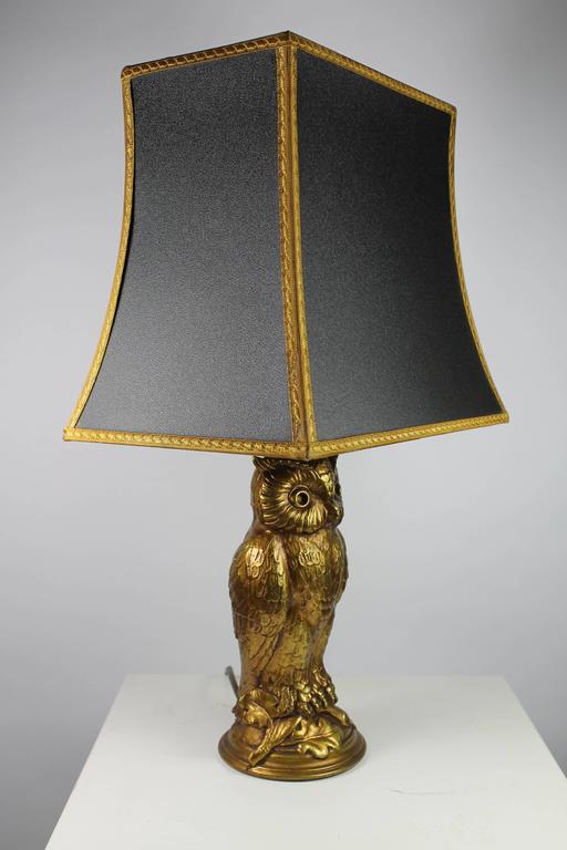 Gilt Owl Lamp with Black and Gilt Shade, 1970s For Sale at 1stDibs