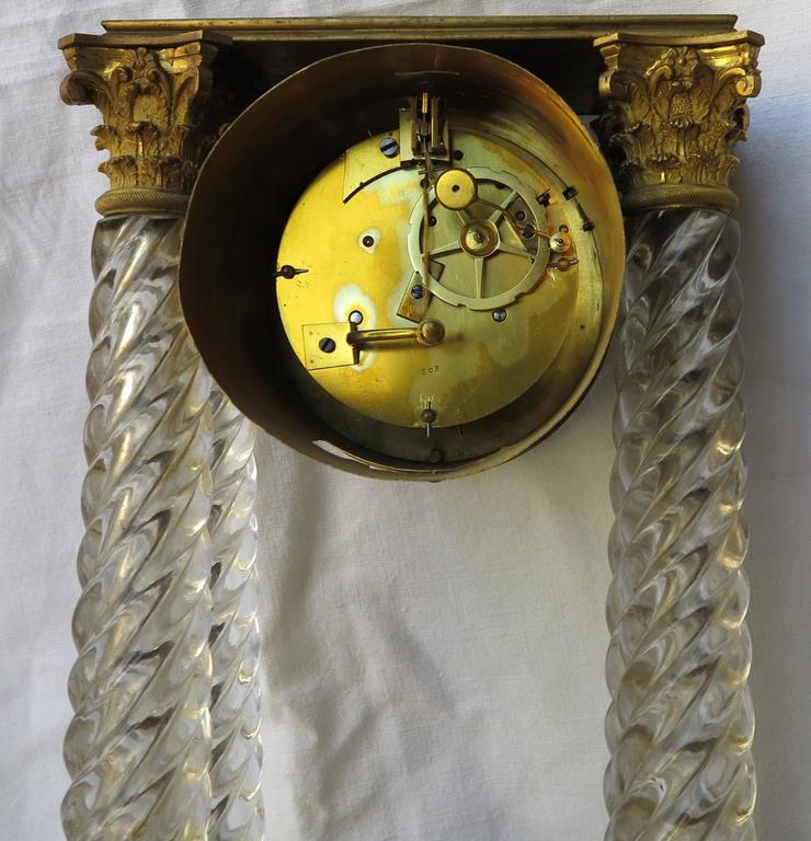 1830' Clock Portico Charles X Crystal Baccarat and Golden Bronze at 1stDibs
