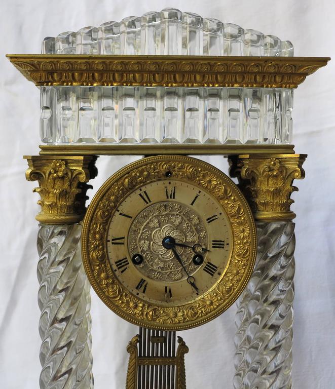 1830' Clock Portico Charles X Crystal Baccarat and Golden Bronze at 1stDibs