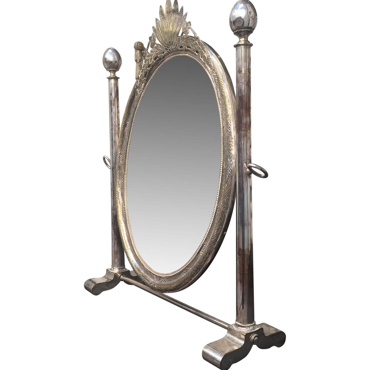 19th Century Russian Silver Plated Oval Vanity Mirror at 1stDibs