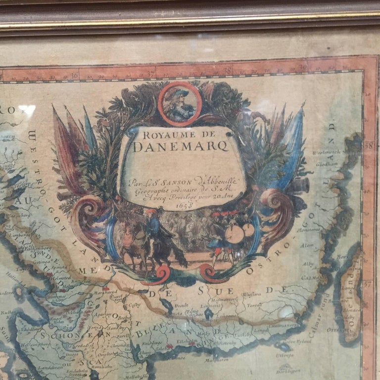 17th Century Map of Denmark by French Cartographer Sanson, Dated 1658 ...