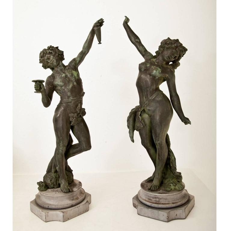 Male and Female Bacchantes by Jacques Marin, Belgium, Early 20th ...