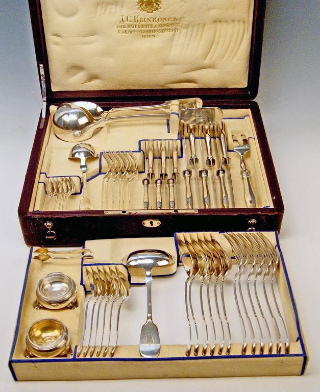 Silver Art Nouveau 51-Piece Flatware Cutlery 6 Pers. Klinkosch, Vienna c.1900 at 1stDibs