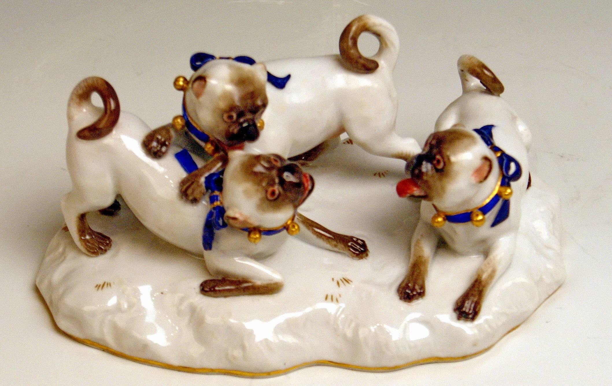Meissen Three Pugs Dogs F 186 Ringler August Animal Figurines, circa ...