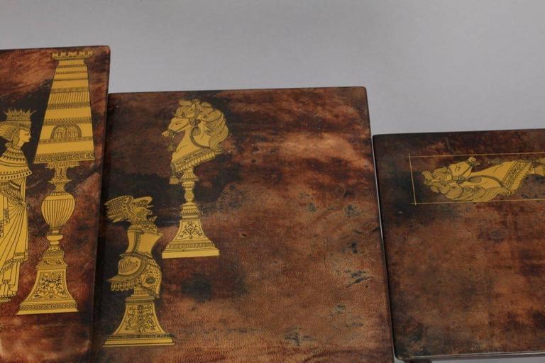 Aldo Tura 1950, Three Nesting Tables Goatskin, Decorated with Chess ...