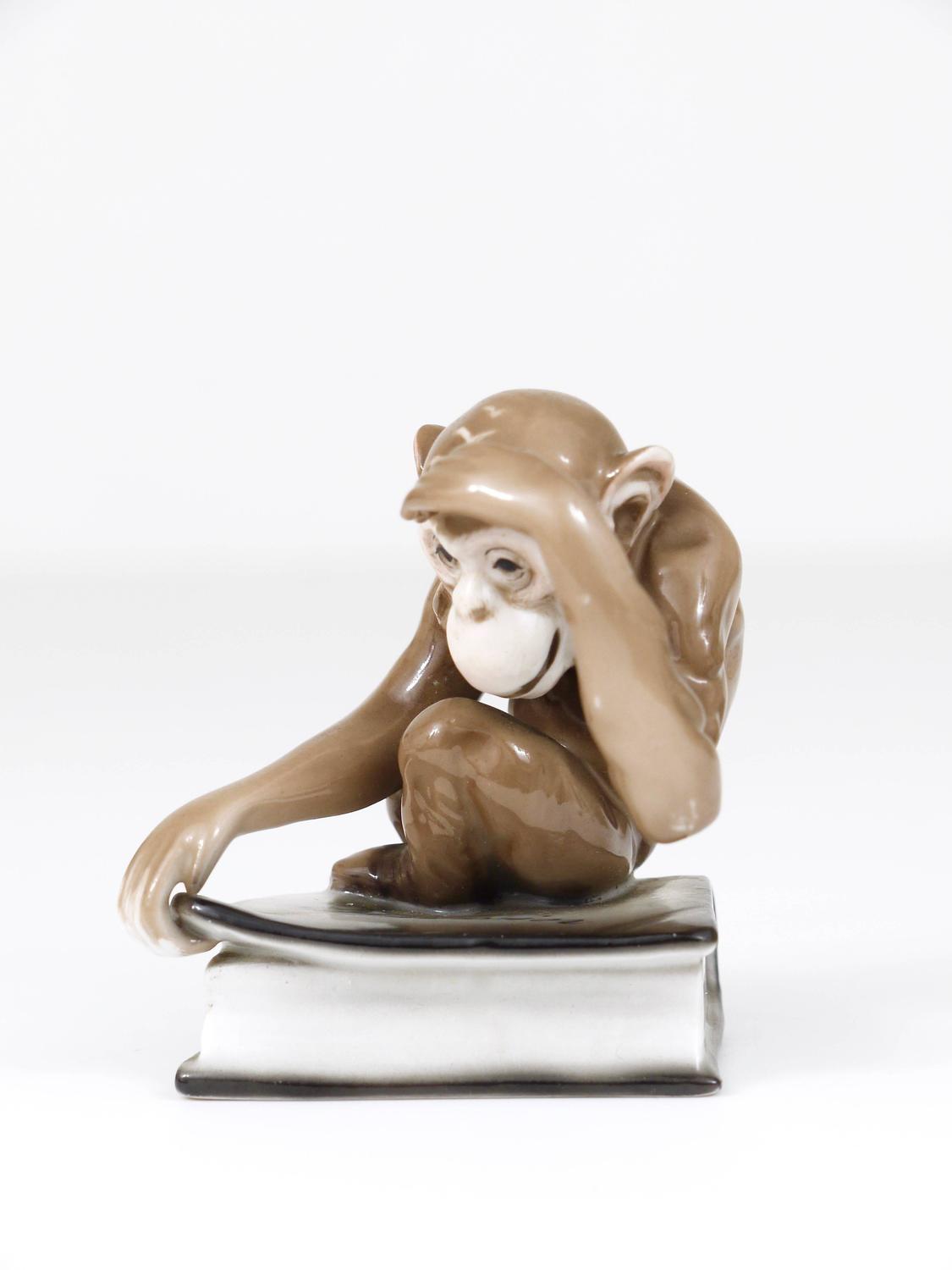 "Monkey Sitting on a Darwin Book" Figurine by Haas and Czjzek, Bohemia ...