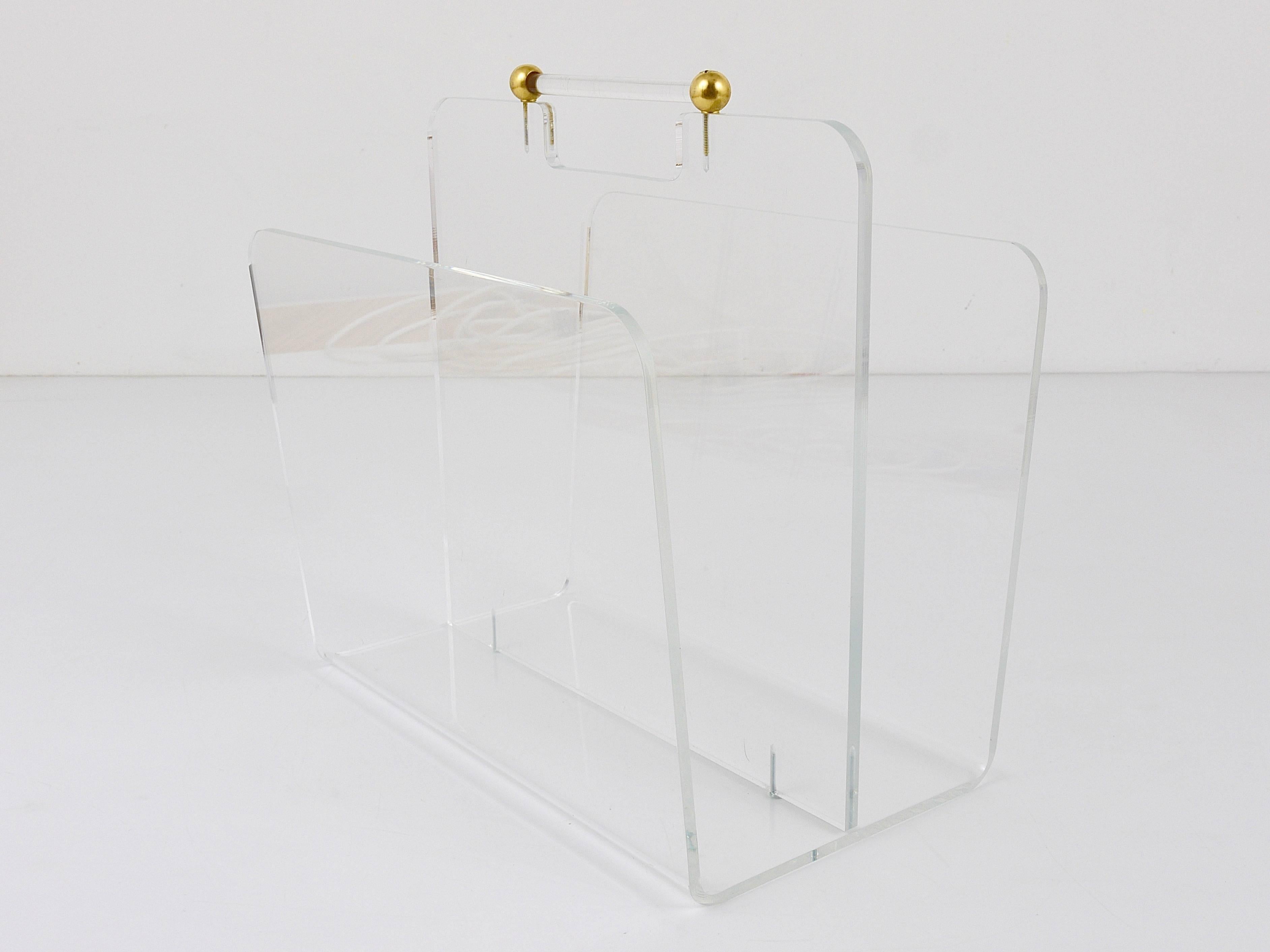 Italian Lucite and Brass Hollywood Regency News Rack Magazine Stand ...