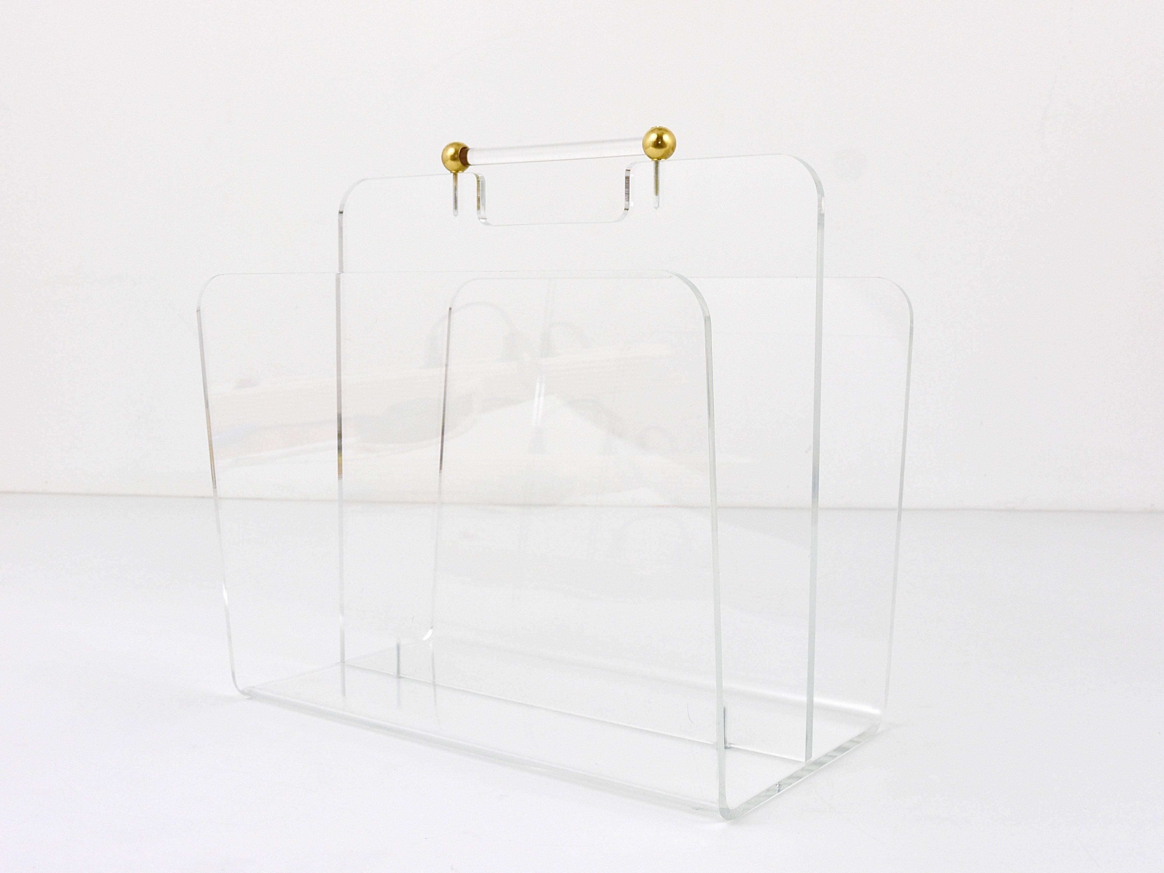 Italian Lucite and Brass Hollywood Regency News Rack Magazine Stand ...