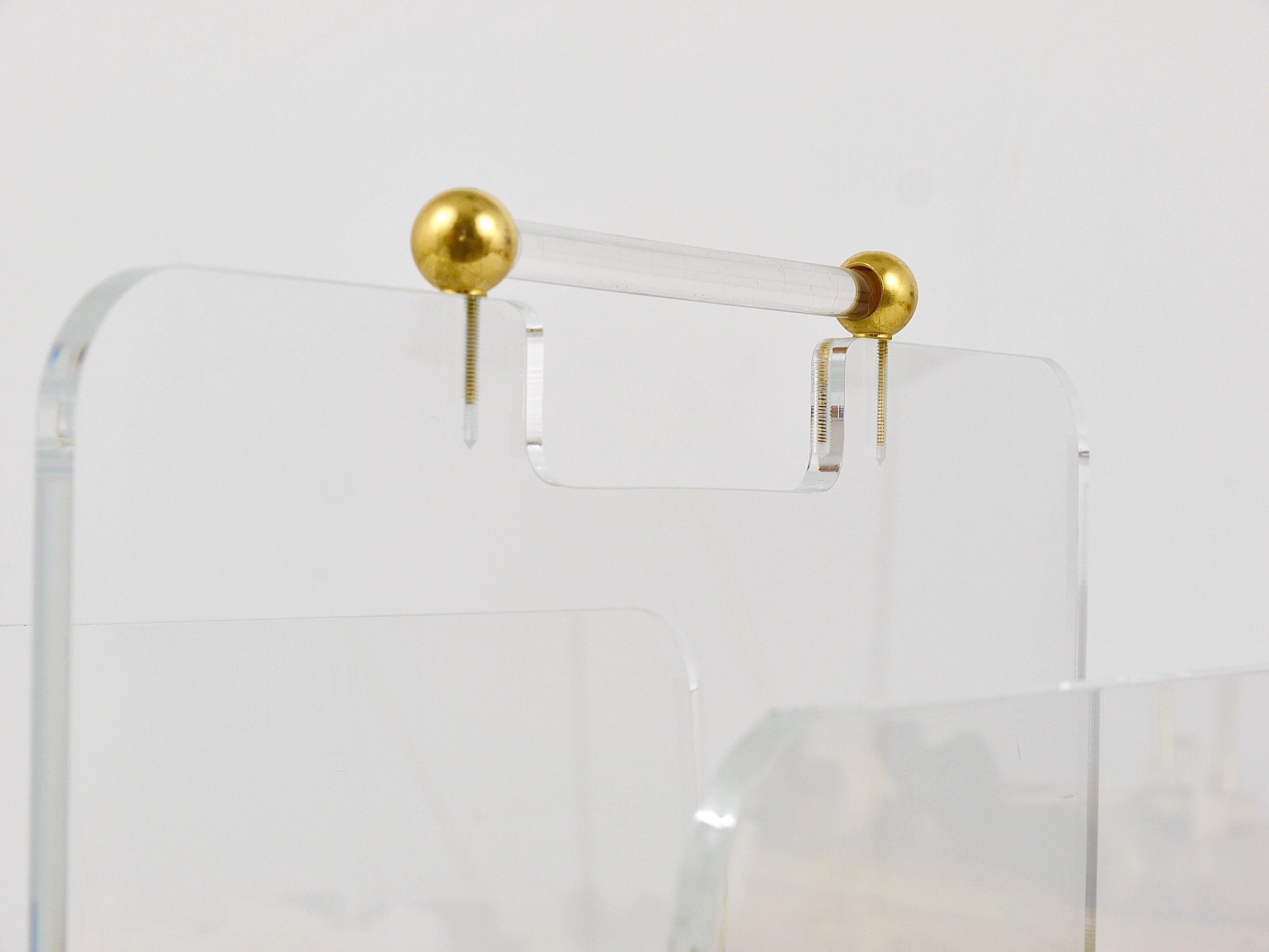 Italian Lucite and Brass Hollywood Regency News Rack Magazine Stand ...