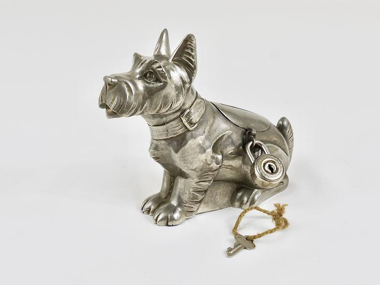 Art Deco Schnauzer Dog Money Box, Piggy Bank, Made of Tin, France ...