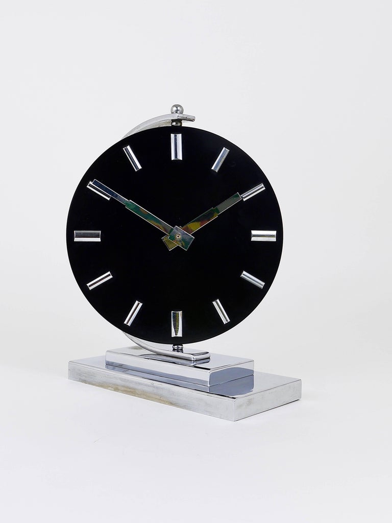 Big Black Art Deco Mantel Clock with Rotatable Clocks Face, Germany ...