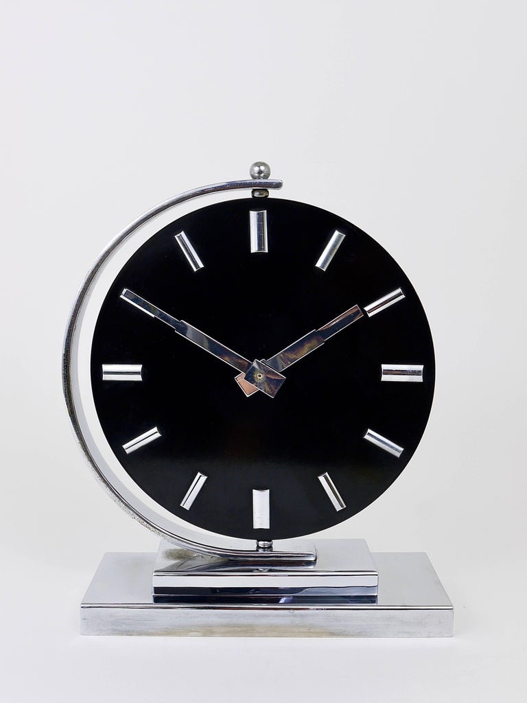 Big Black Art Deco Mantel Clock with Rotatable Clocks Face, Germany ...