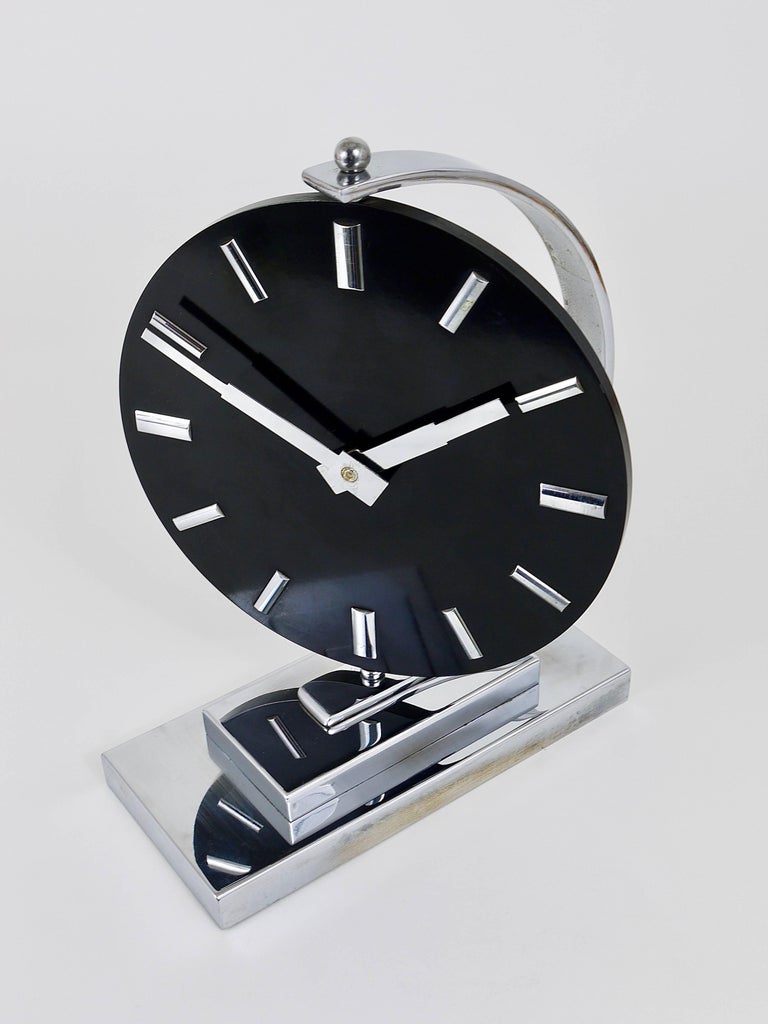 Big Black Art Deco Mantel Clock with Rotatable Clocks Face, Germany ...