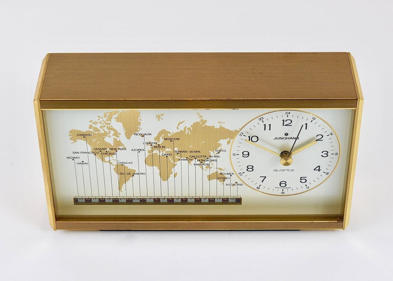 Midcentury Junghans GMT World Time Zone Brass Table Clock, Germany ...
