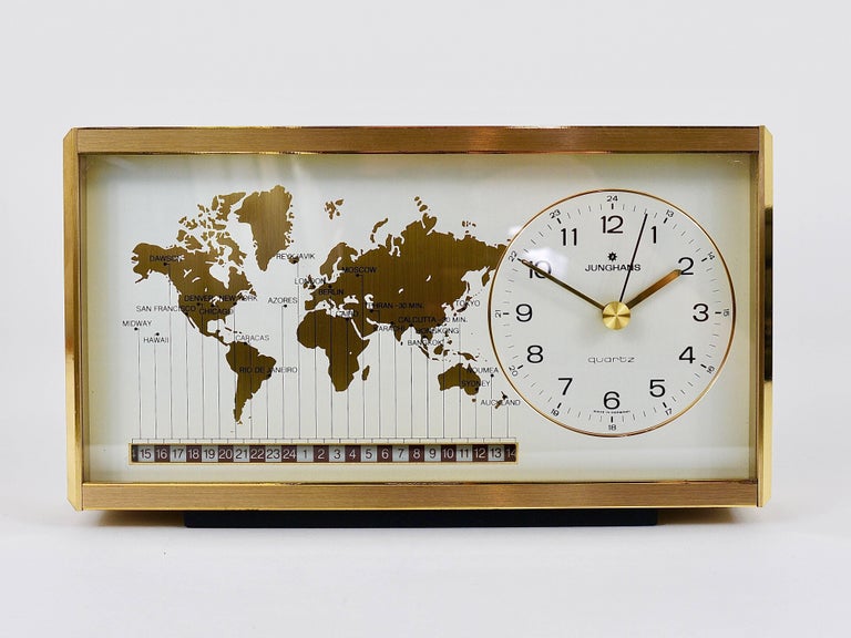 Midcentury Junghans GMT World Time Zone Brass Table Clock, Germany ...