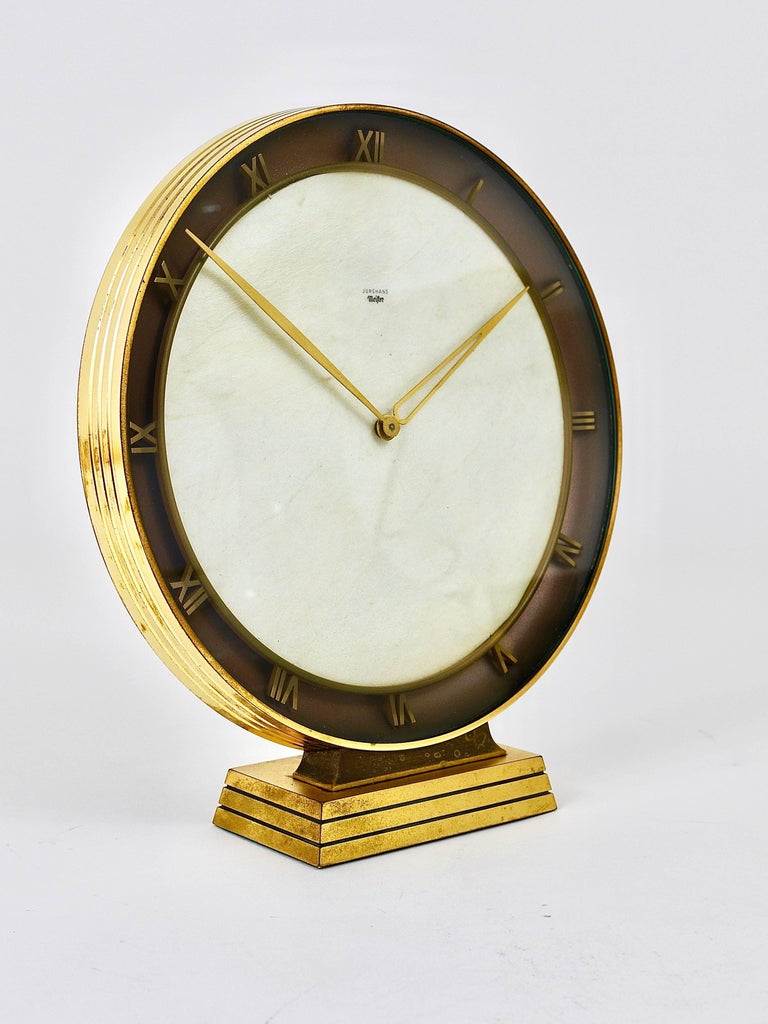 Junghans Meister Art Deco Brass Table Clock, Germany, 1930s at 1stDibs