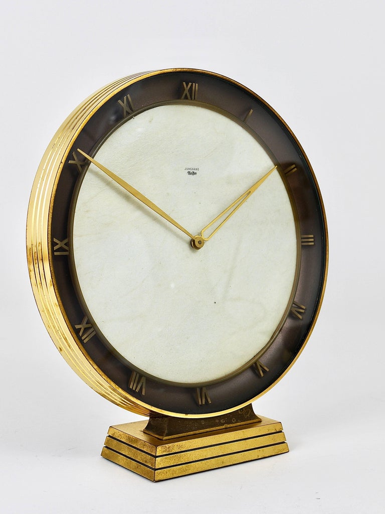 Junghans Meister Art Deco Brass Table Clock, Germany, 1930s at 1stDibs
