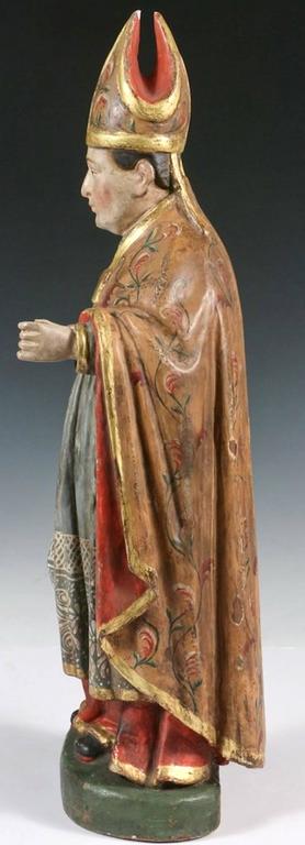 Saint Nicholas Carved Polychromed Santos Figure, Quito School, Late ...