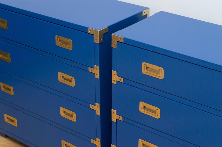 Blue Lacquered Pair of Henredon Campaign Chests at 1stDibs