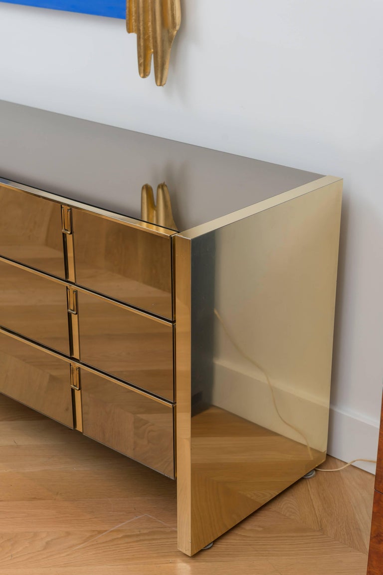 Ello Furniture Co Brass and Mirrored Brass Nine-Drawer Dresser For Sale ...