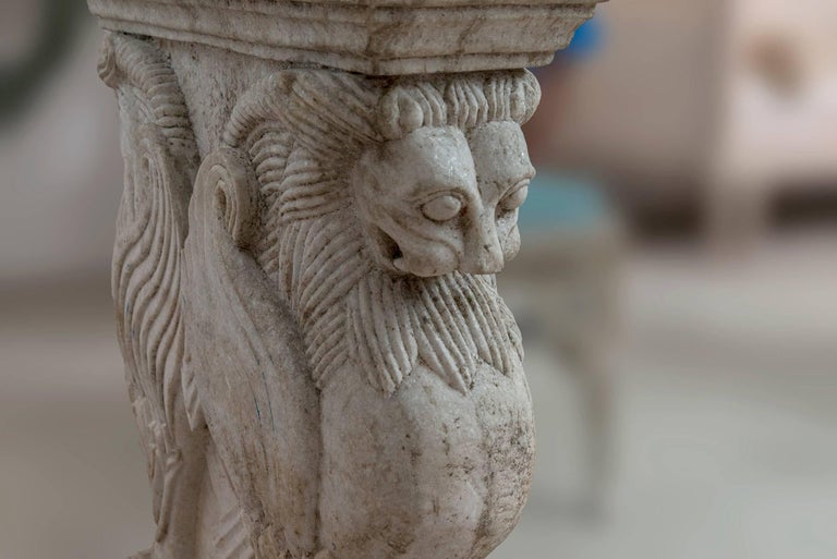 Pair of Carved Stone Lion Garden Table Base at 1stDibs