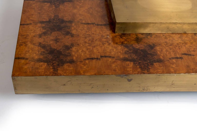 Rectangular Low Brass Center Wooden Coffee Table with Brass Trim at ...