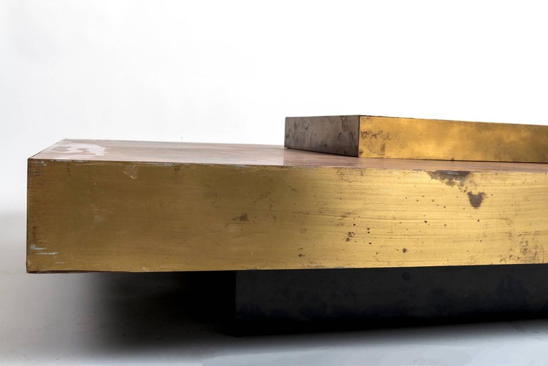 Rectangular Low Brass Center Wooden Coffee Table with Brass Trim at ...
