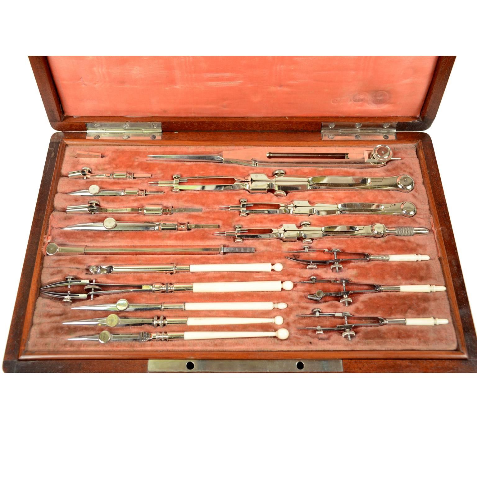 Beautiful Compasses Mahogany Box, 1858 at 1stDibs