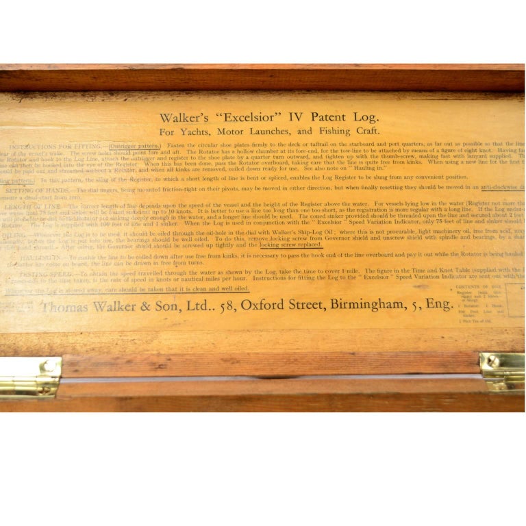 Brass Log Signed Walker’s Excelsior IV Patent Log, 1920 circa at ...