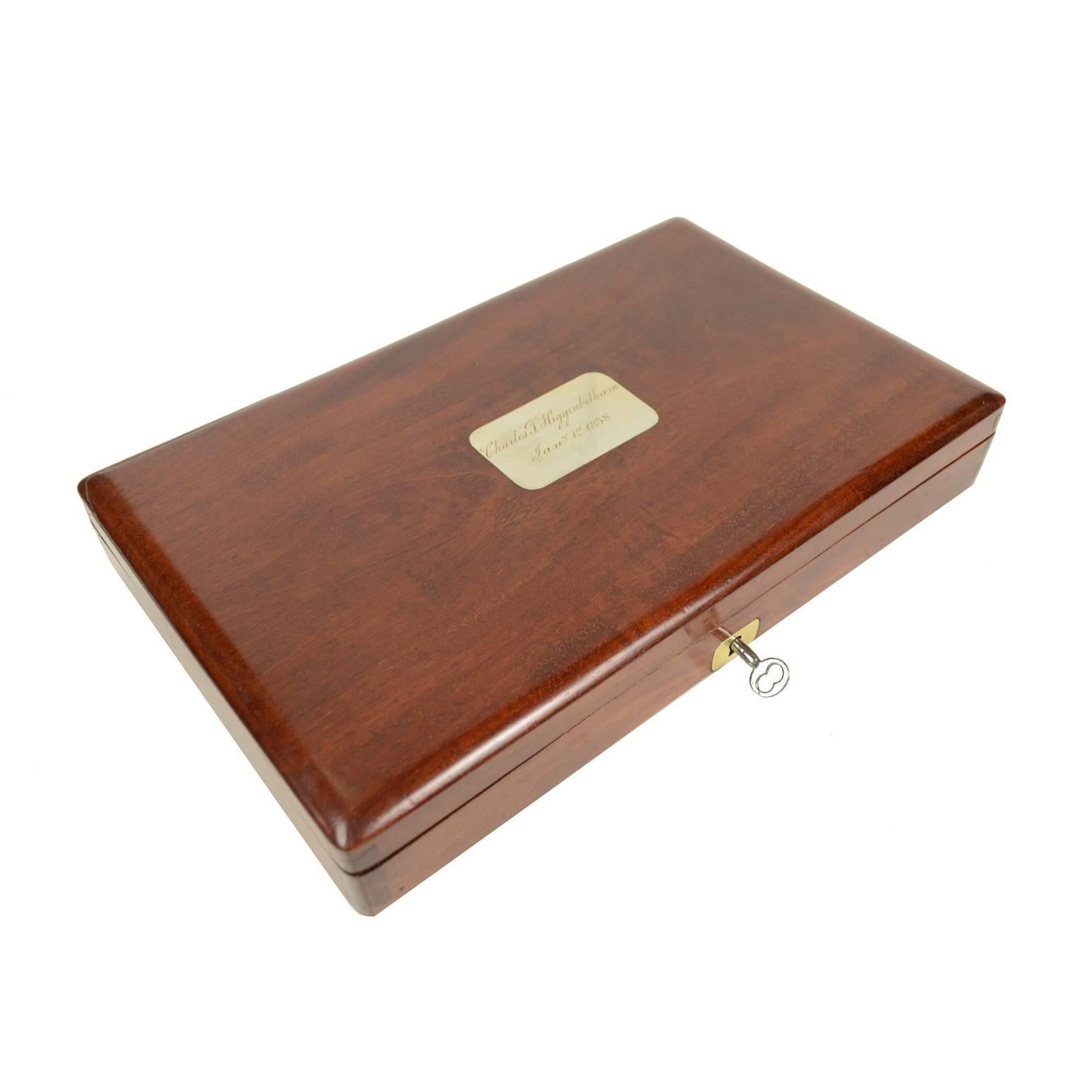 Beautiful Compasses Mahogany Box, 1858 at 1stDibs