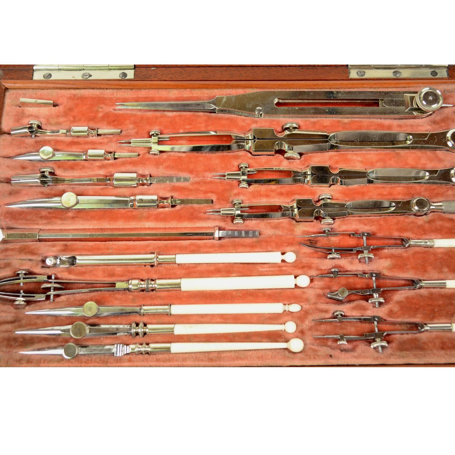 Beautiful Compasses Mahogany Box, 1858 at 1stDibs