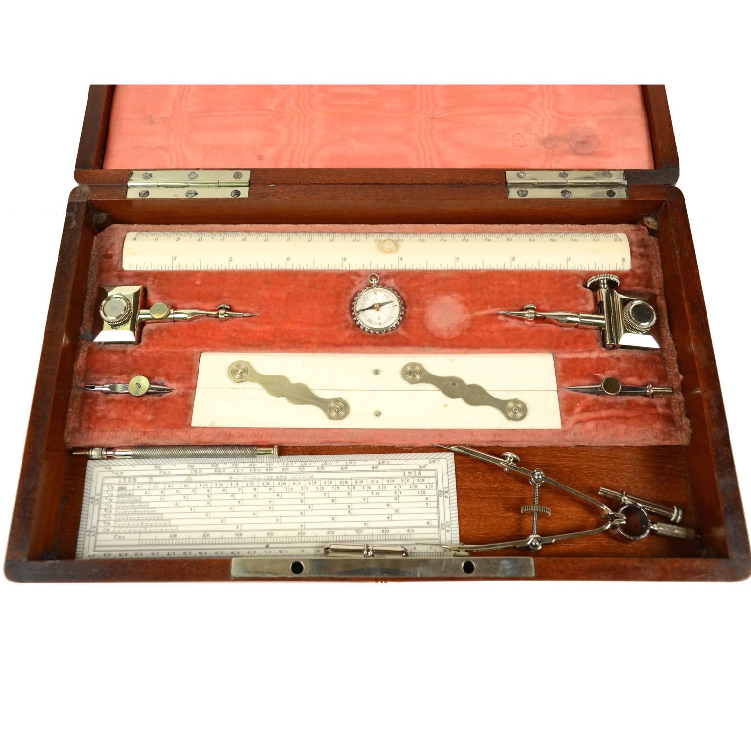 Beautiful Compasses Mahogany Box, 1858 at 1stDibs