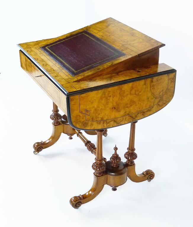 Victorian Davenport Type Desk Rising Lectern Ebony inlaid Burr Walnut ...
