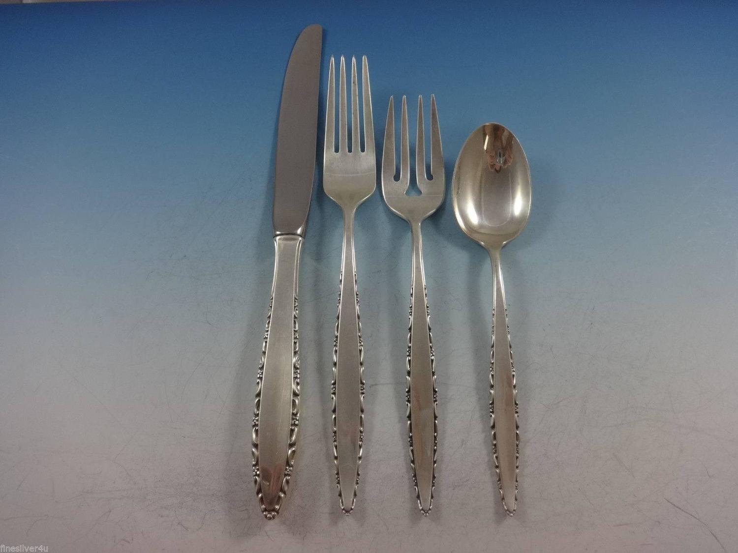 Lace Point by Lunt Sterling Silver Flatware Set for 12 Service 74 ...