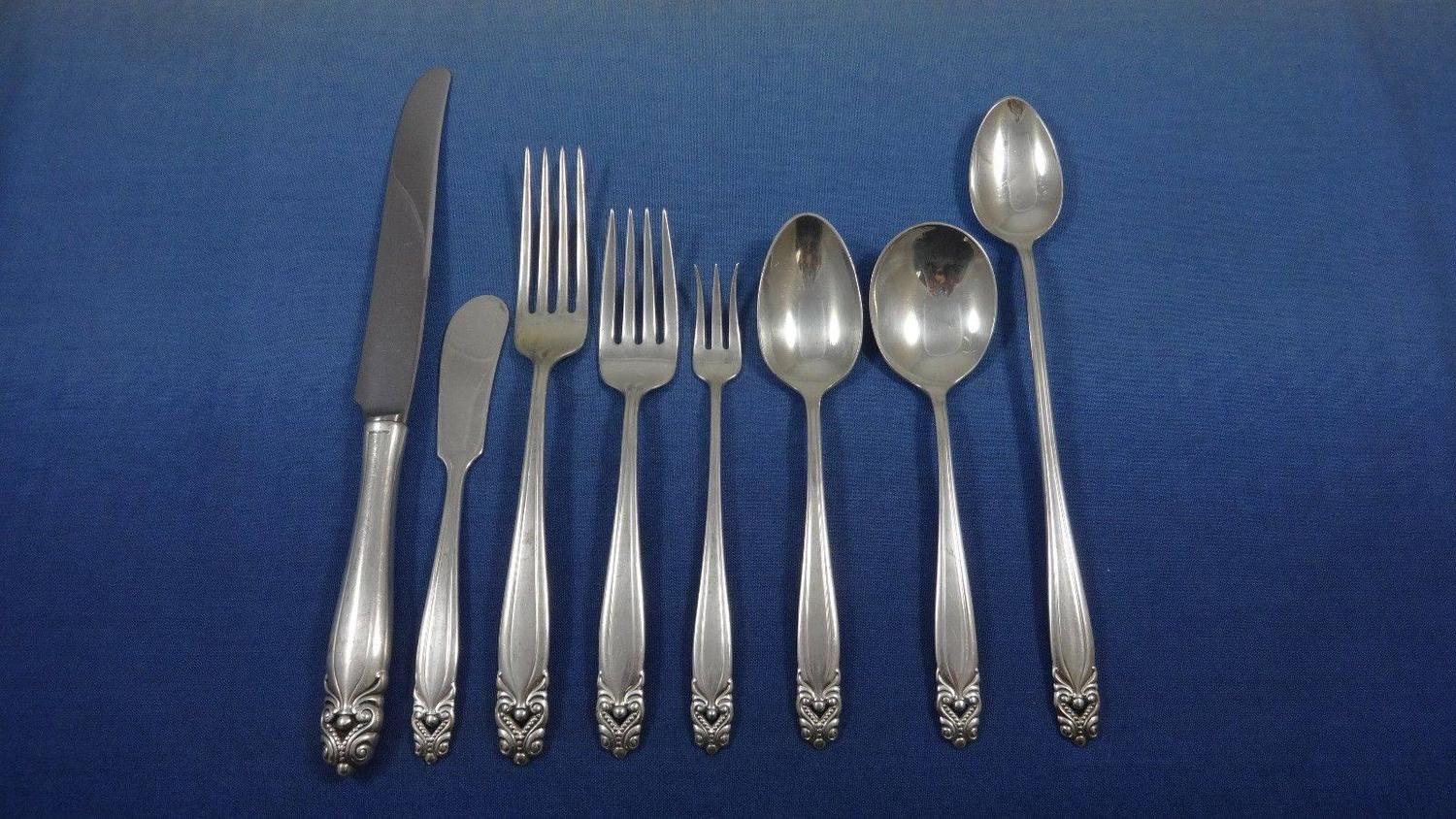 King Christian by Wallace Sterling Silver Flatware Set for 8 Service 74 ...
