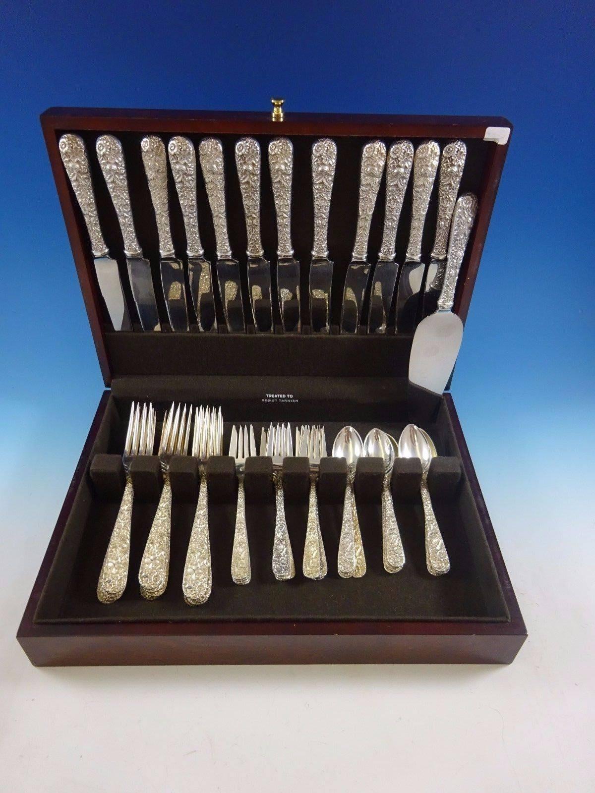 Repousse by Kirk Sterling Silver Flatware Service for 12 Set 49 Pcs ...