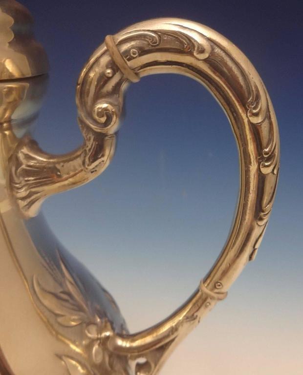 German Sterling Silver Tea Set Six-Piece Handmade w/ Applied Flowers ...