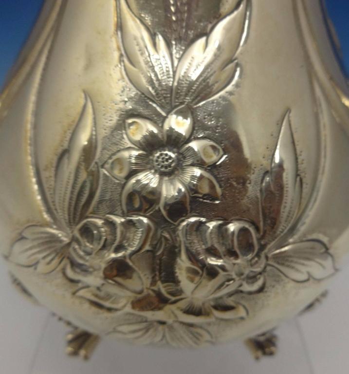 German Sterling Silver Tea Set Six-Piece Handmade w/ Applied Flowers ...