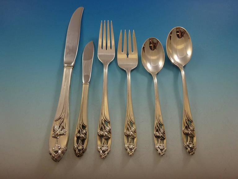 Silver Iris by International Sterling Silver Flatware Set 8 Service, 50 ...