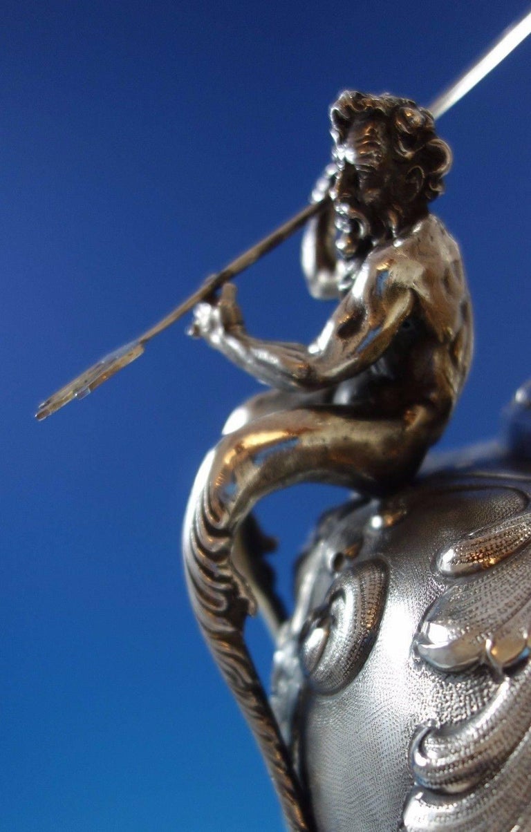 Large Italian Sterling Silver Tall Vase of Greek Mythology Poseidon ...