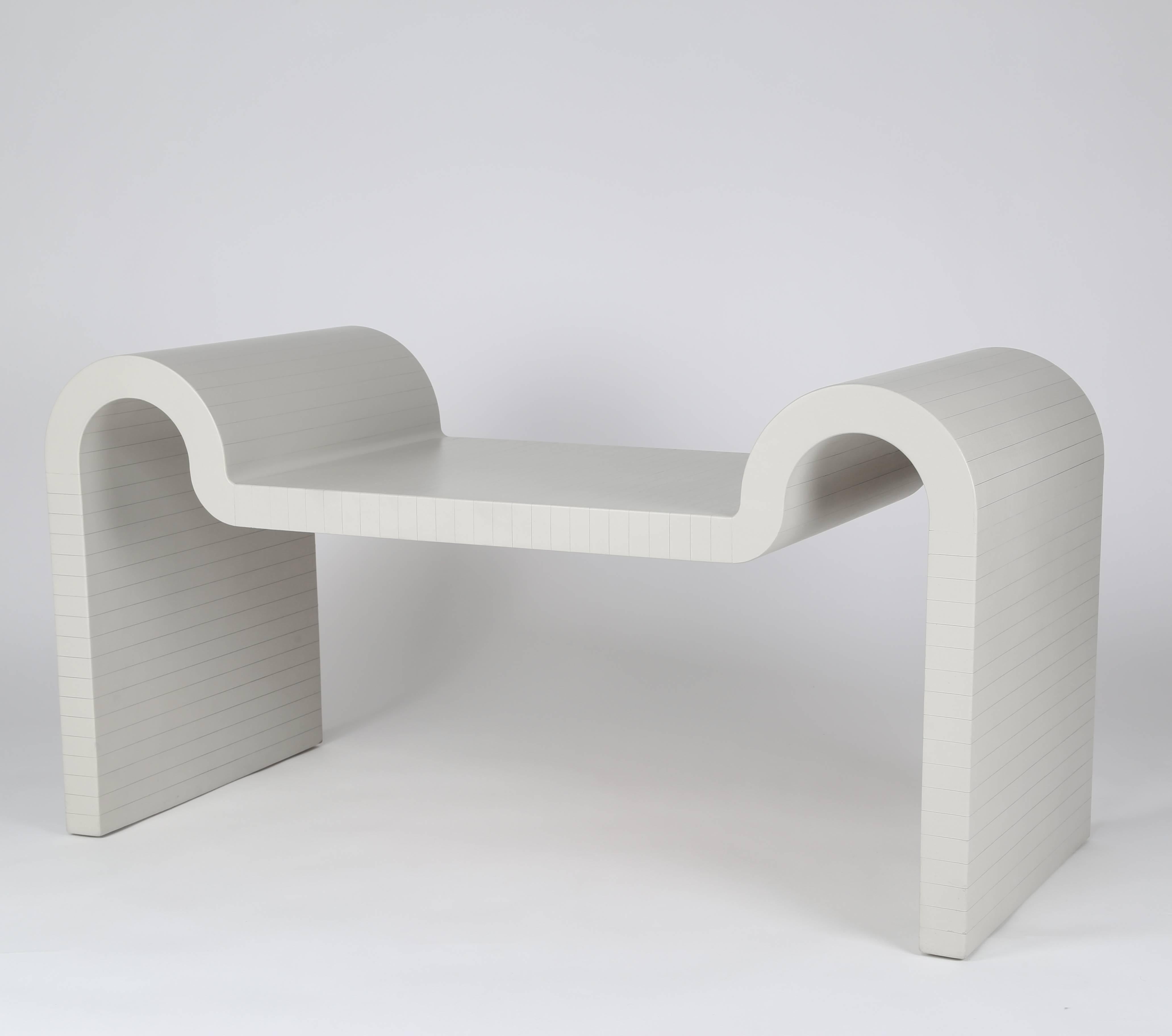 Karl Springer Scored-Leather "Sculpture Bench" at 1stDibs