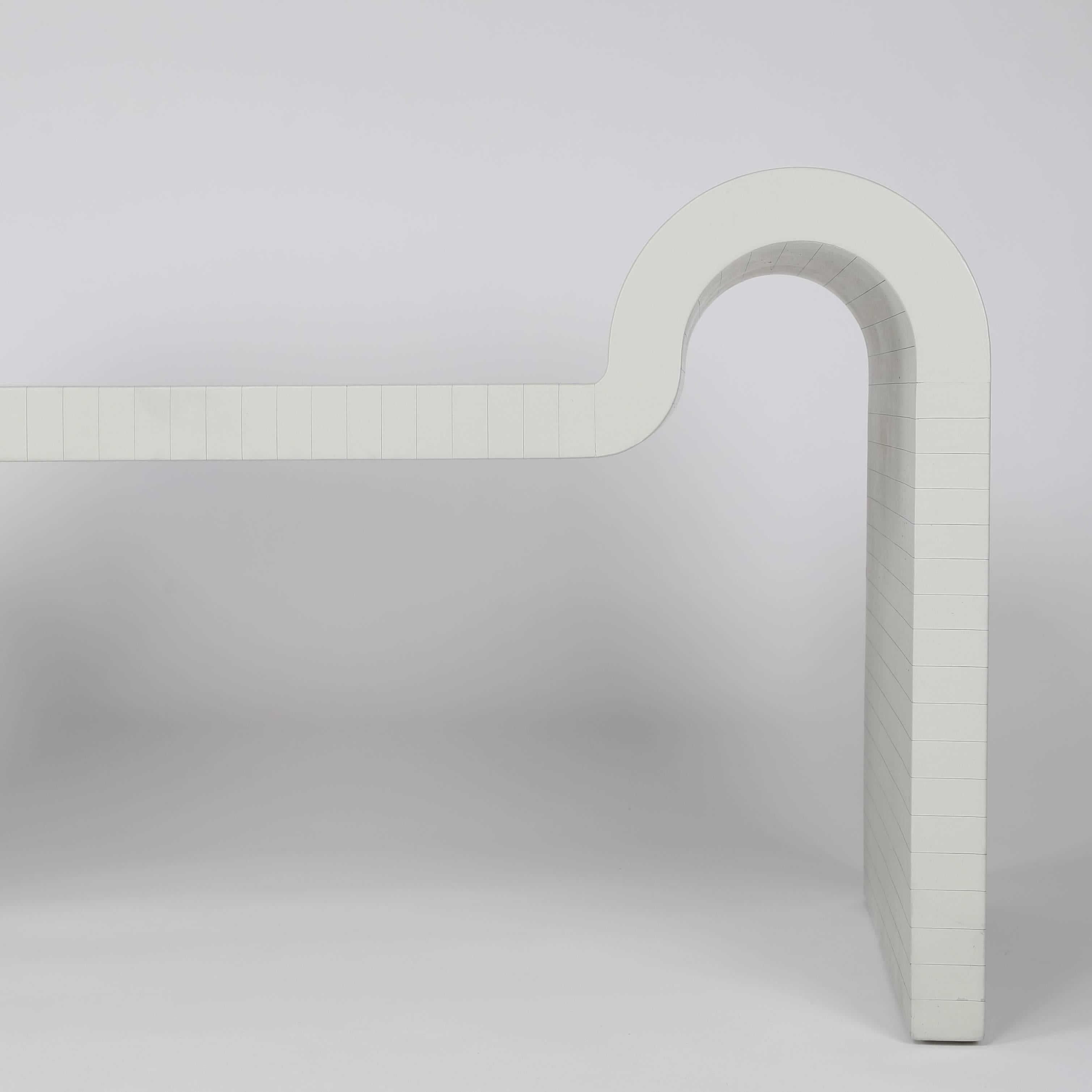 Karl Springer Scored-Leather "Sculpture Bench" at 1stDibs