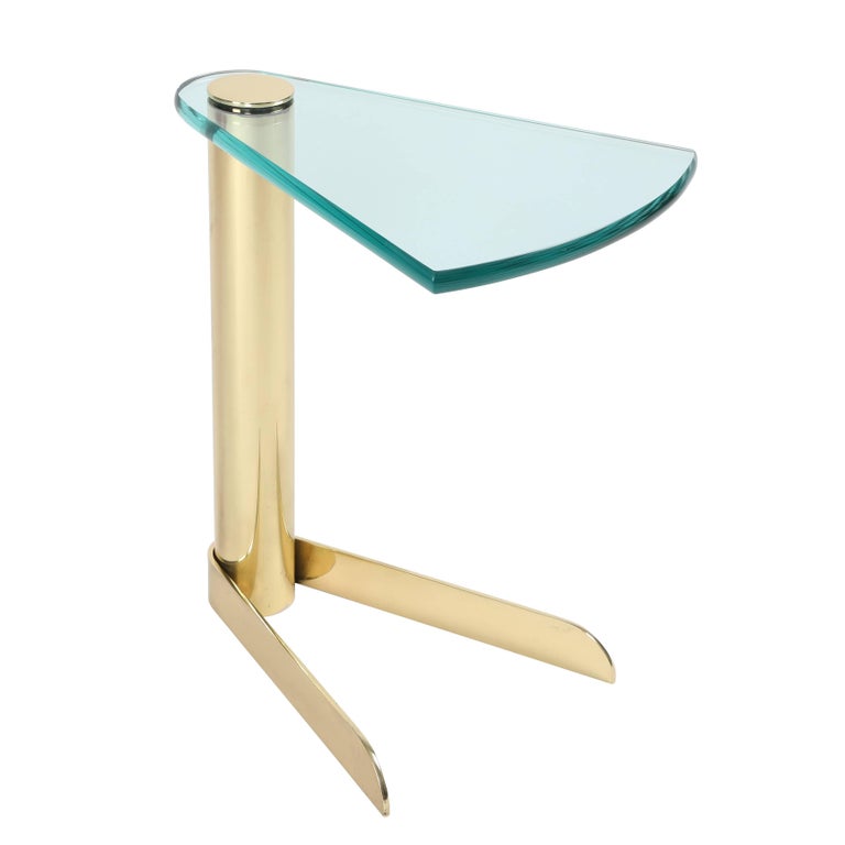 1970s Wedge-Shaped Occasional Table in Brass and Glass by Pace ...