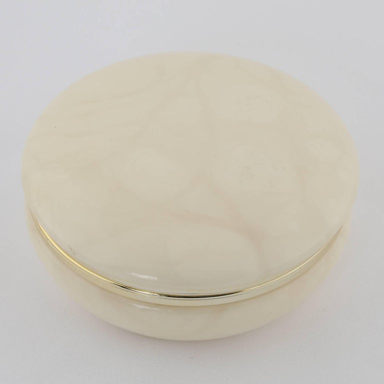 Vintage Italian Hand-Carved Alabaster Box with Brass Trim For Sale at ...