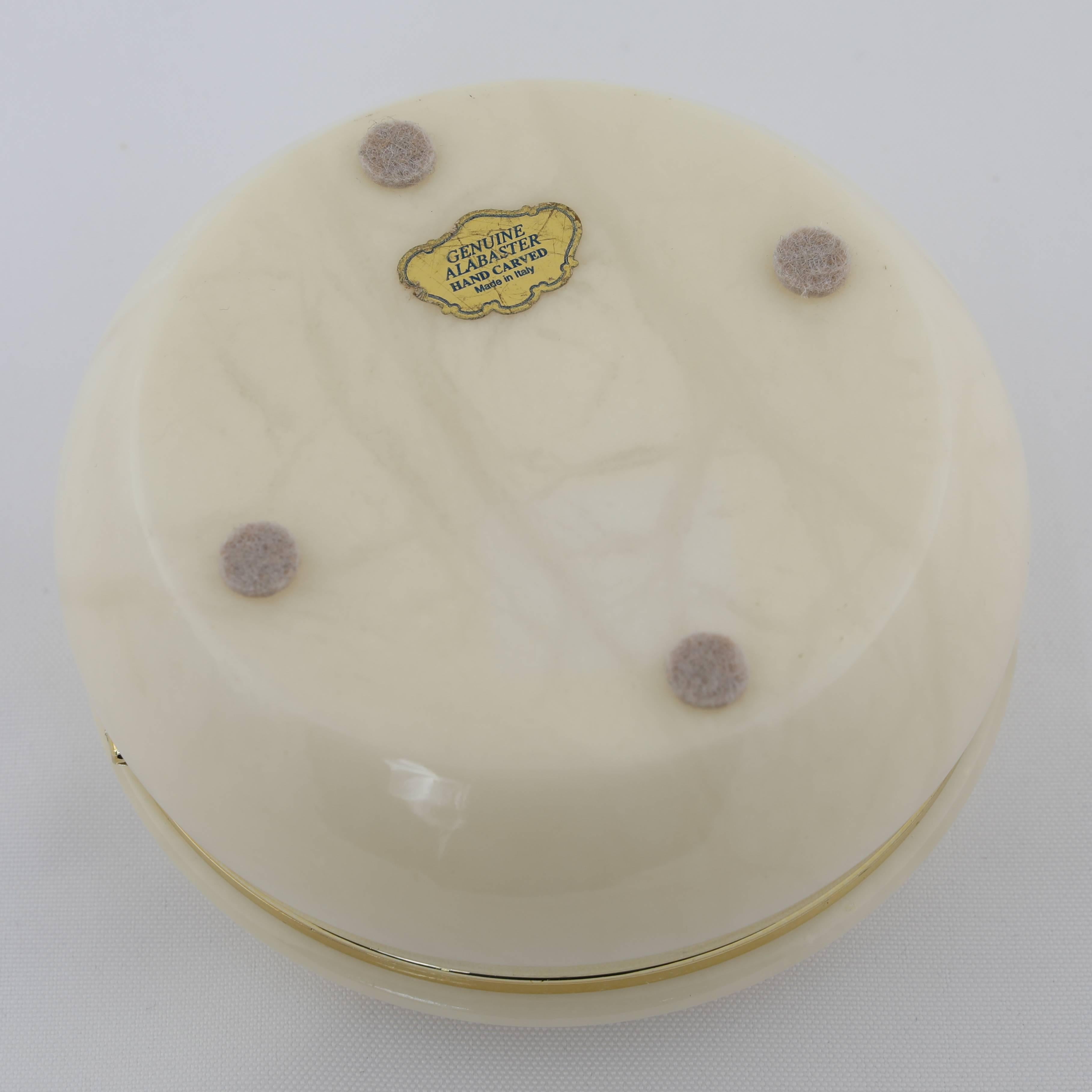 Vintage Italian Hand-Carved Alabaster Box with Brass Trim For Sale at ...