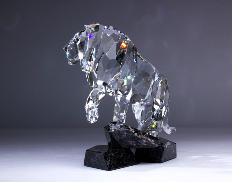 Clear Crystal Swarovski Lion Sculpture with Mahogany Granite Base at ...