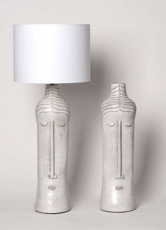Pair of Ceramic Lamp Bases with Stylized Faces, Unique Piece by Dalo at ...