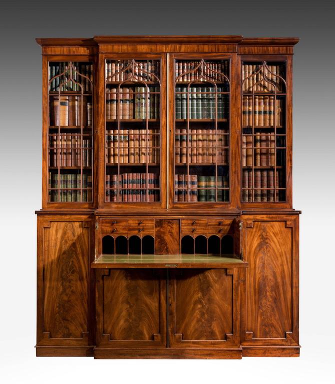 Late Regency Period Mahogany Breakfront Bookcase at 1stDibs