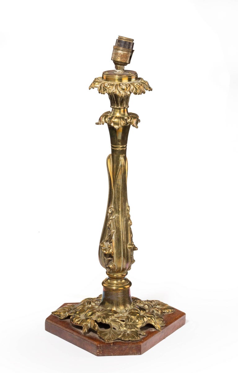 Late 19th Century Bronze Cast Lamp Base on a Triform Wooden Base For ...